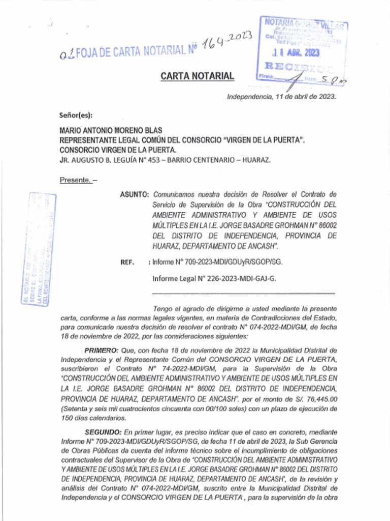 Carta Notarial - Jorge Basadre | PDF