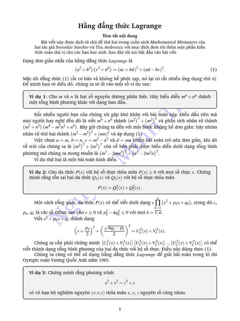 Hằng Đẳng Thức Lagrange | PDF