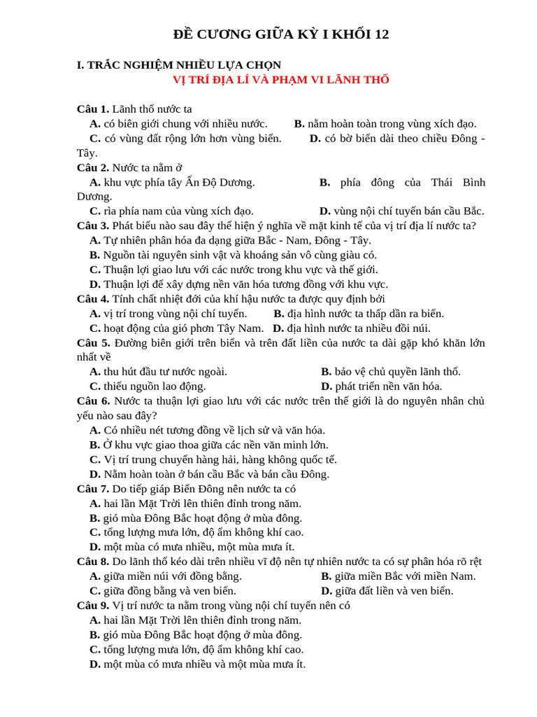 DE CUONG GIUA KY 1 KHOI 12 | PDF