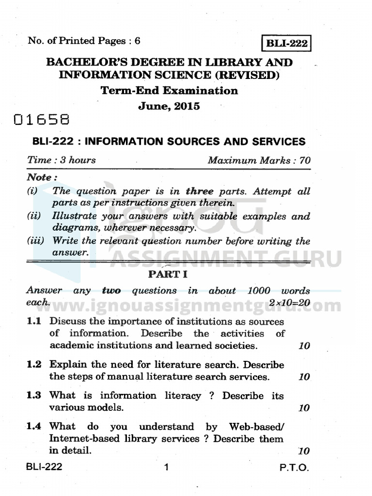 BLI 222 Previous Year Question Papers by Ignouassignmentguru | PDF | Libraries | Information ...