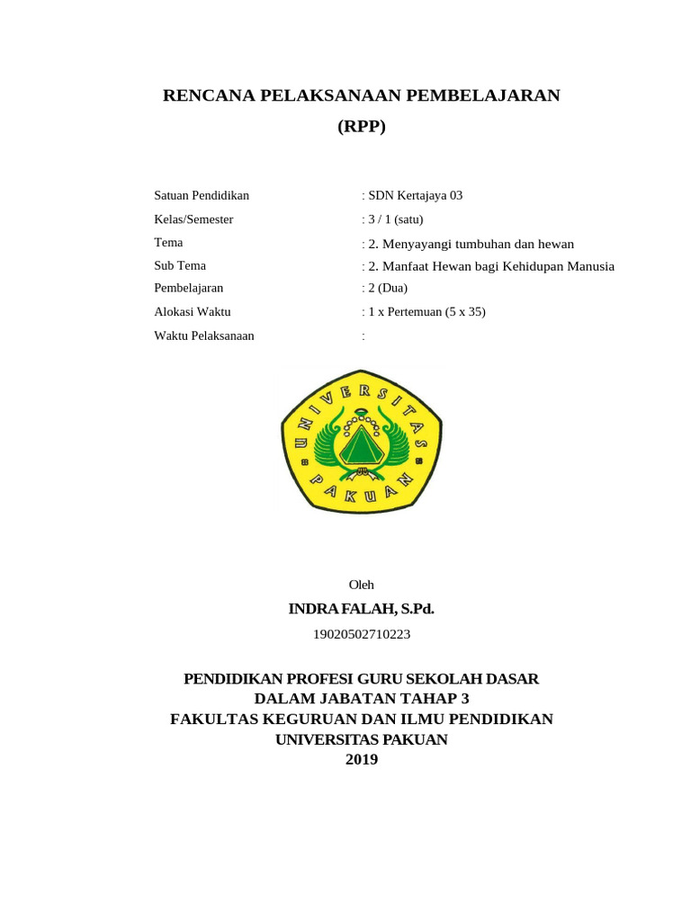 02 - Indra Falah - RPP Kelas 3 Tema 2 Subtema 2 PB 2 | PDF