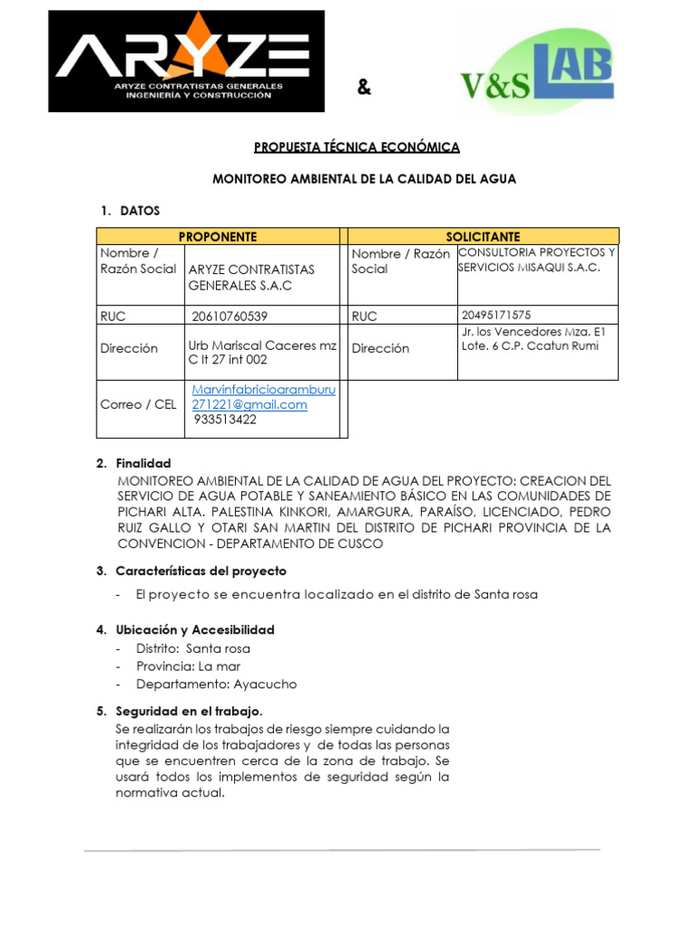 Propuesta Monitoreo de Agua Santa Rosa | PDF | Agua y política | Suministro de agua