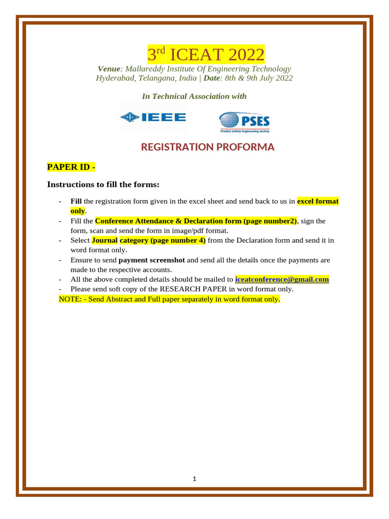 Registration Instructions & Declaration Form v2 - ICEAT 2022 | PDF | Banks