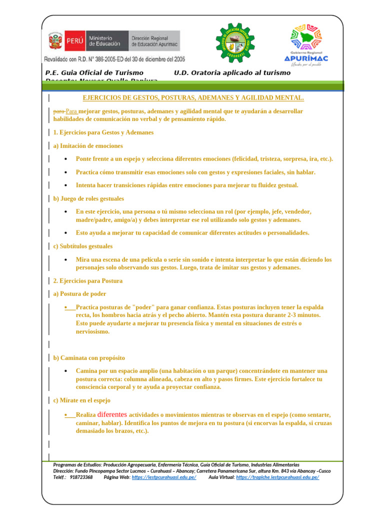 MODELO CLASE EJERCICIOS DE GESTOS, POSTURAS, ADEMANES Y AGILIDAD MENTAL ...