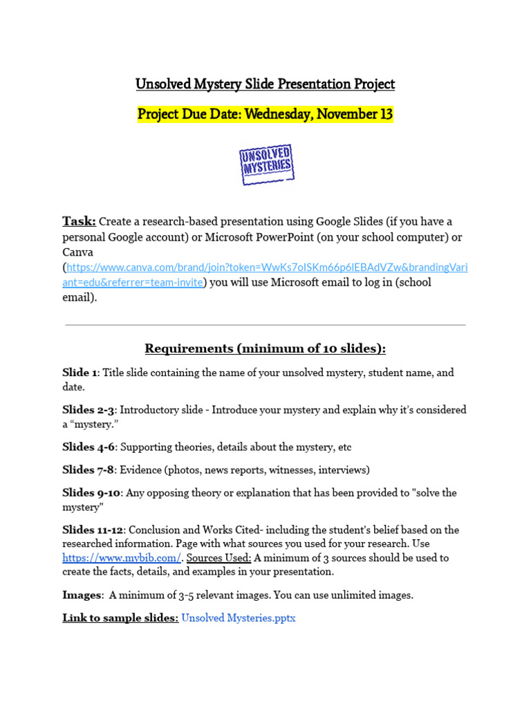 Project 2 - Unsolved Mystery Presentation | PDF