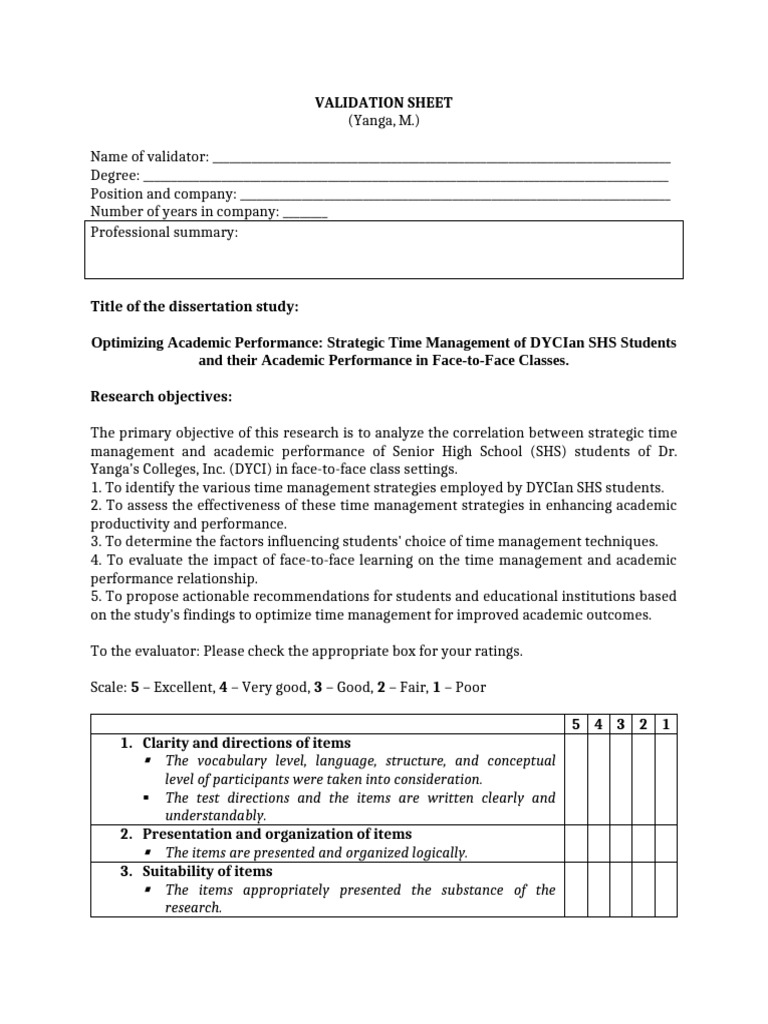 Updated Validation Sheet | PDF | Psychology | Cognition