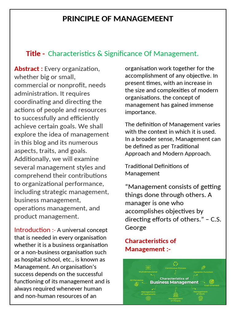 Characteristics of Management | PDF | Goal | Resource