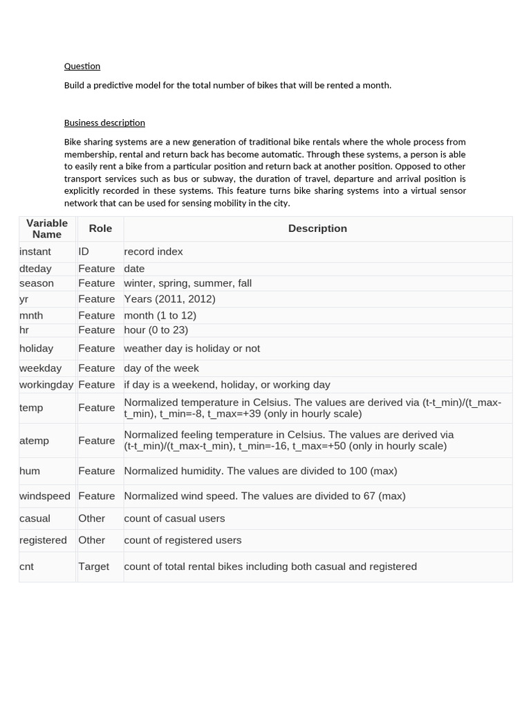 Predictive Model for Bike Rentals | PDF