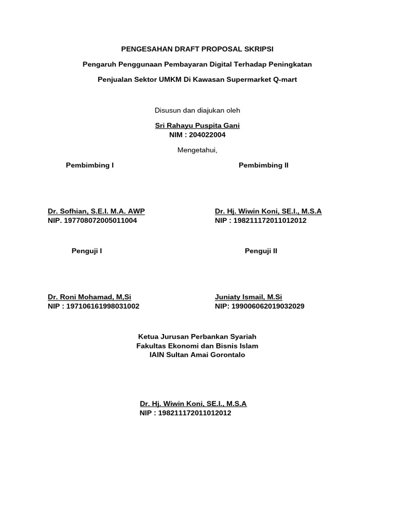 PENGESAHAN DRAFT PROPOSAL SKRIPSI | PDF