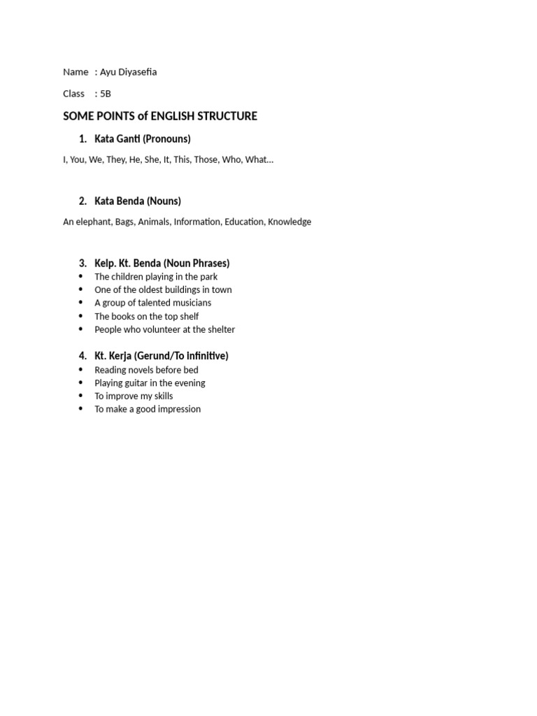 SOME POINTS of ENGLISH STRUCTURE | PDF | Subject (Grammar) | Verb