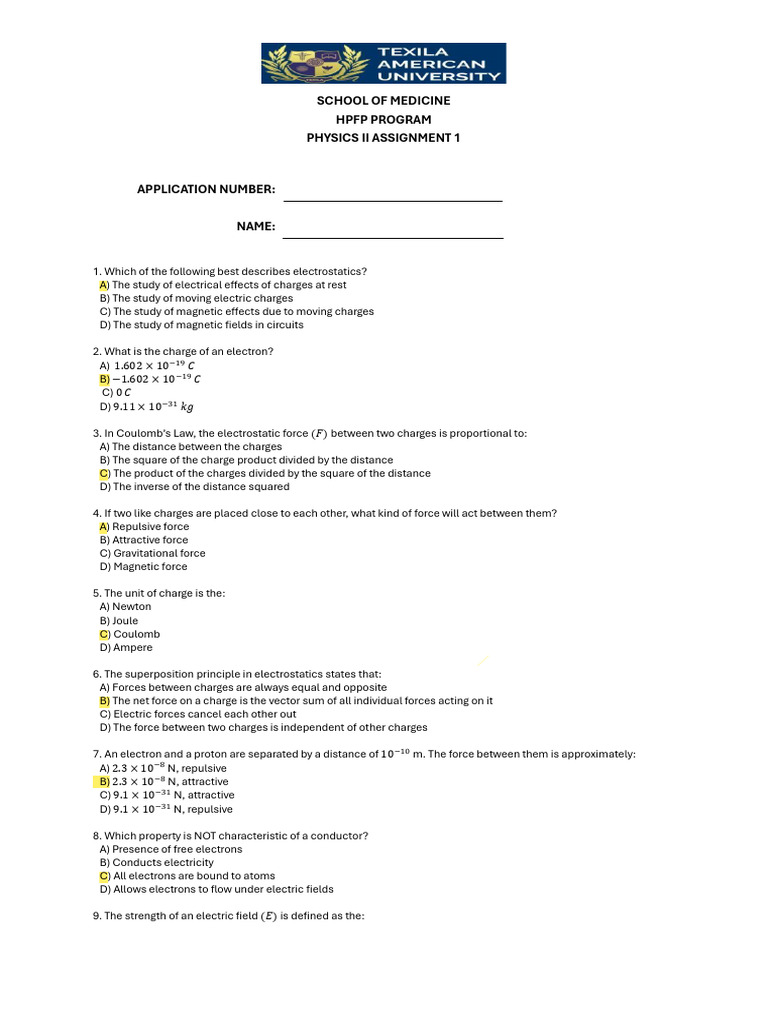 Physics Assignment 1 Electricity | PDF | Electric Field | Series And ...