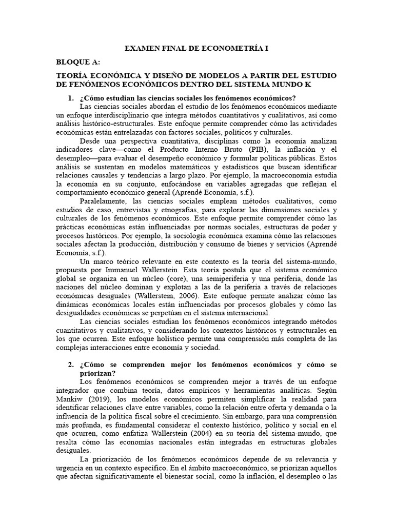 EXAMEN FINAL DE ECONOMETRÍA I... (1) | PDF | Mínimos cuadrados ordinarios | Análisis de regresión