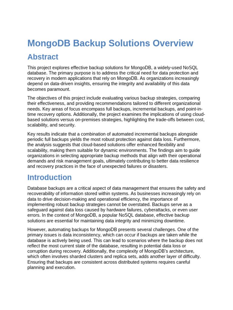 MongoDB Backup Solutions Overview | PDF | Backup | Databases