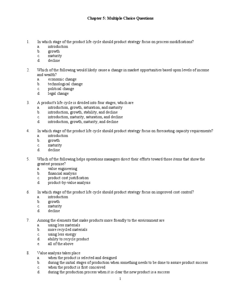 Product Life Cycle & Operations MCQs | PDF | Product Lifecycle ...