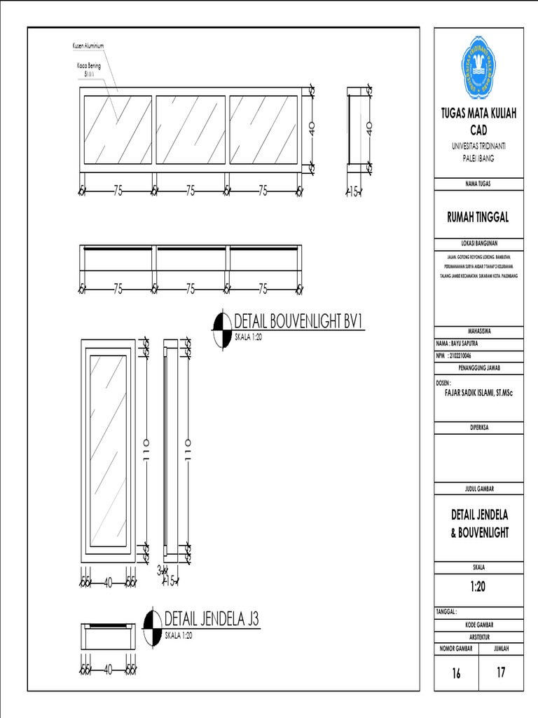 Tugas CAD: Detail Jendela & Bouvenlight | PDF