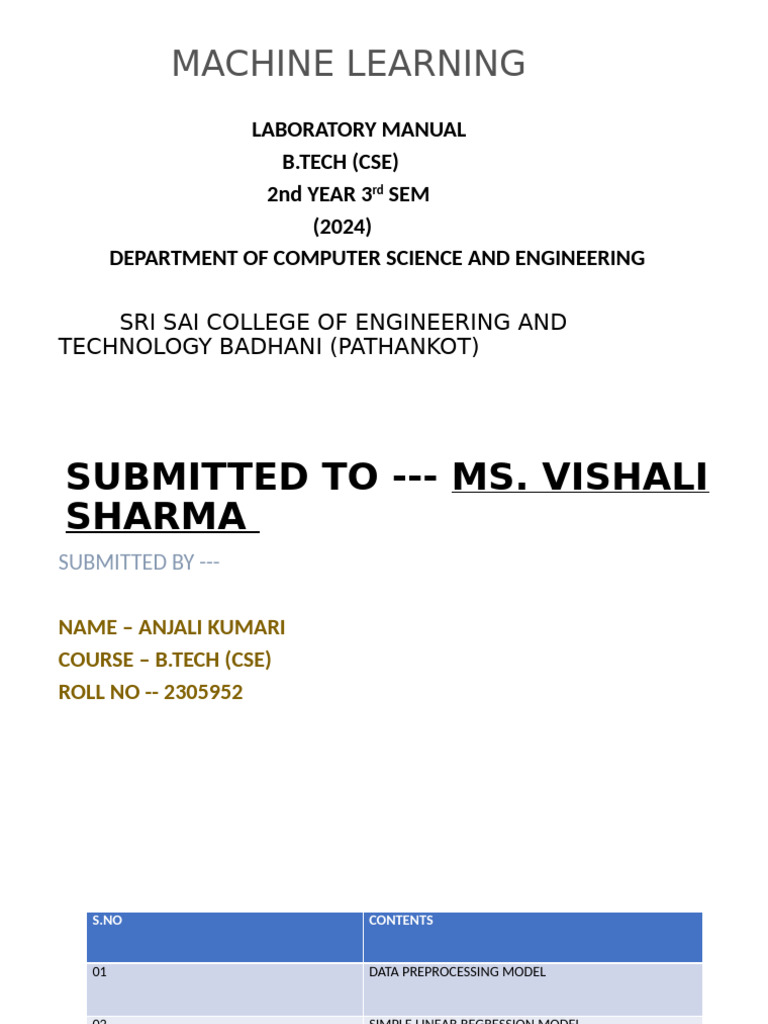 Machine Learning (Lab) | PDF