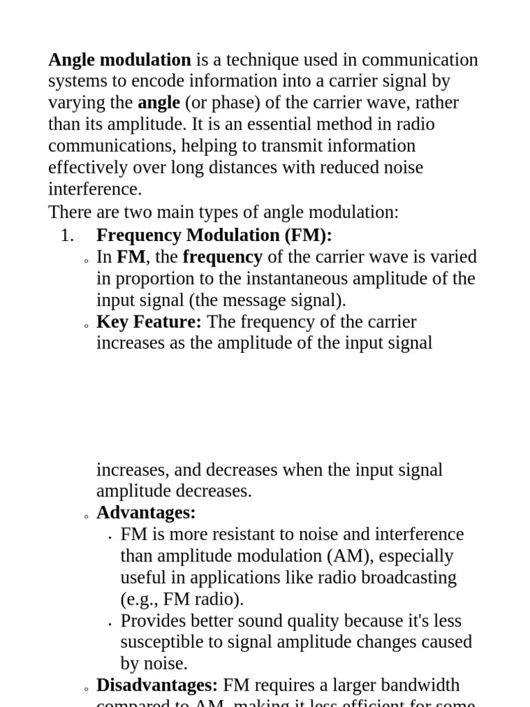 Angle Modulation Is A Technique Used in Communication Systems To Encode Information Into A ...