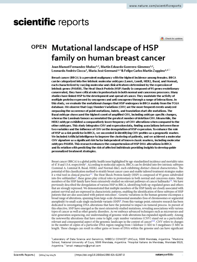 Publicacion 2024 - Fernandez Muñoz Scientific Reports | PDF | Single Nucleotide Polymorphism ...