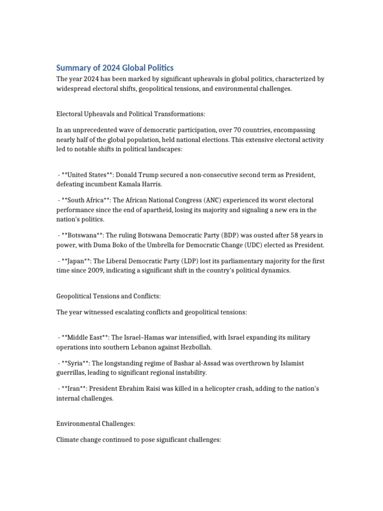 2024 Global Political Landscape Overview | PDF