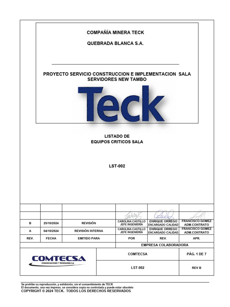 LST-002 Listado de Equipos Criticos Sala | PDF | Desalinización ...