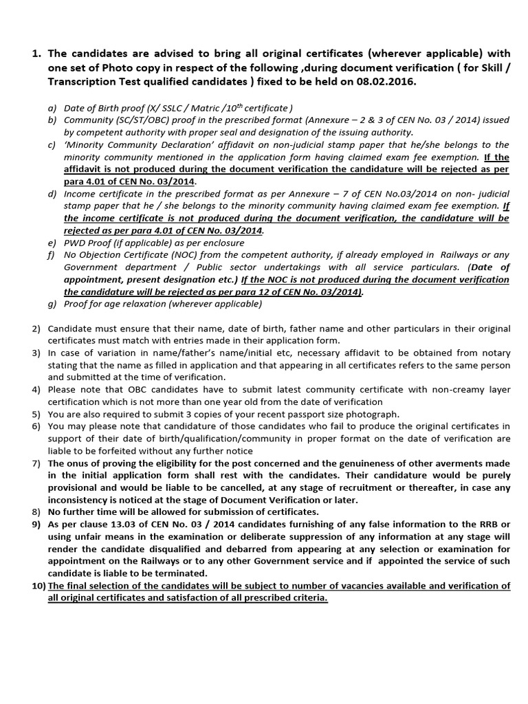 Document Verification Requirements for Candidates | PDF | Government ...