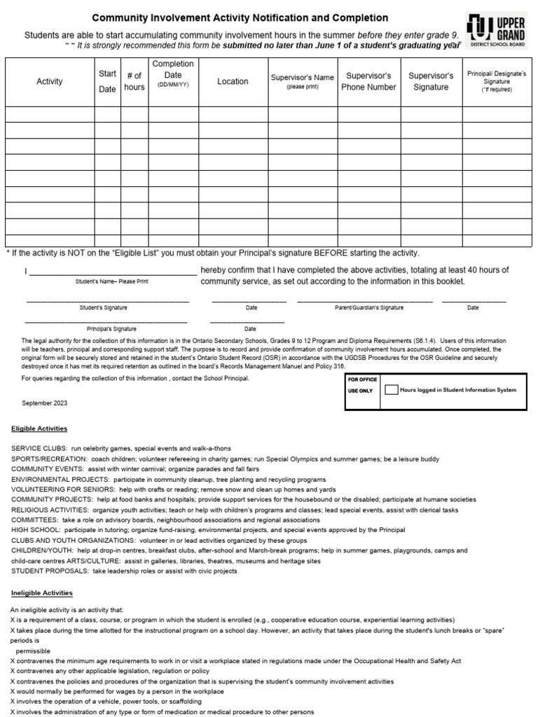 Community Involvement Form Activity Notification and Completion Revised 2023 Sep 11 2 | PDF ...