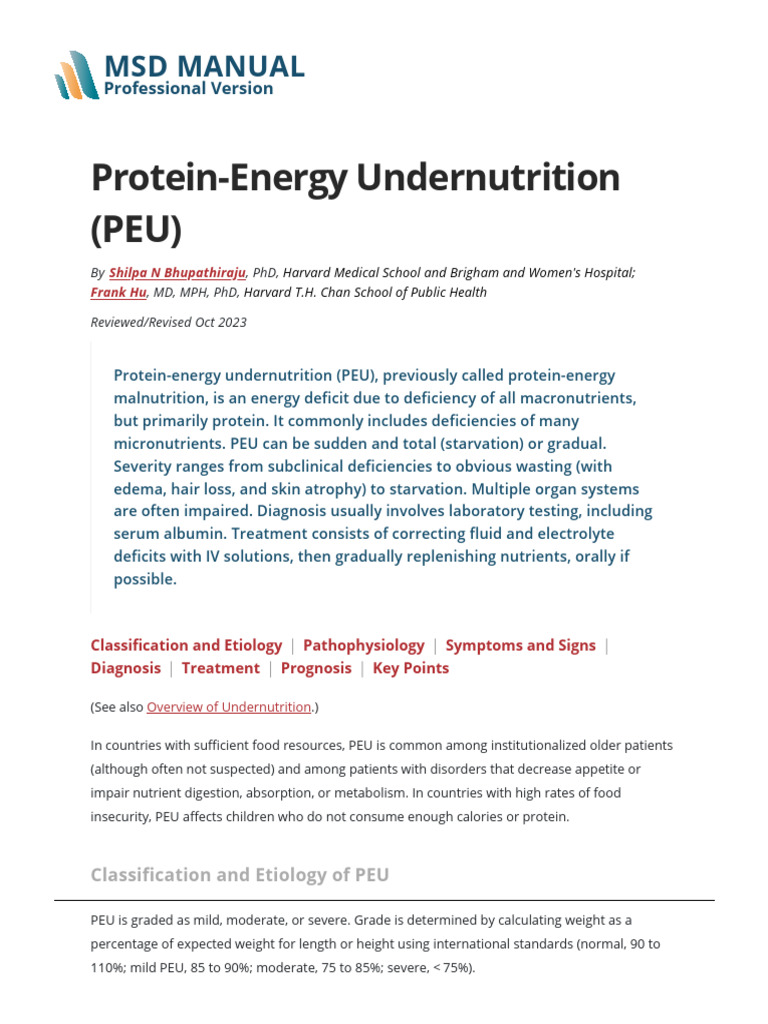 Protein-Energy Undernutrition (PEU) - Nutritional Disorders - MSD ...