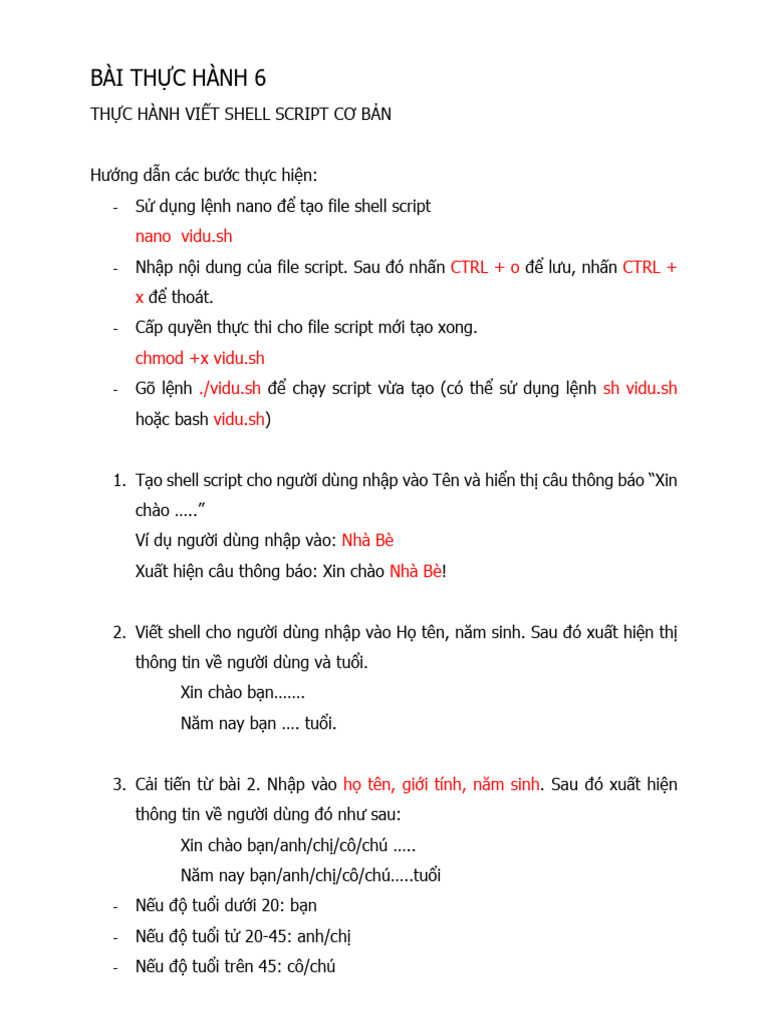 Bai Thuc Hanh 6 - Thuc Hanh Viet Shell Script Co Ban | PDF