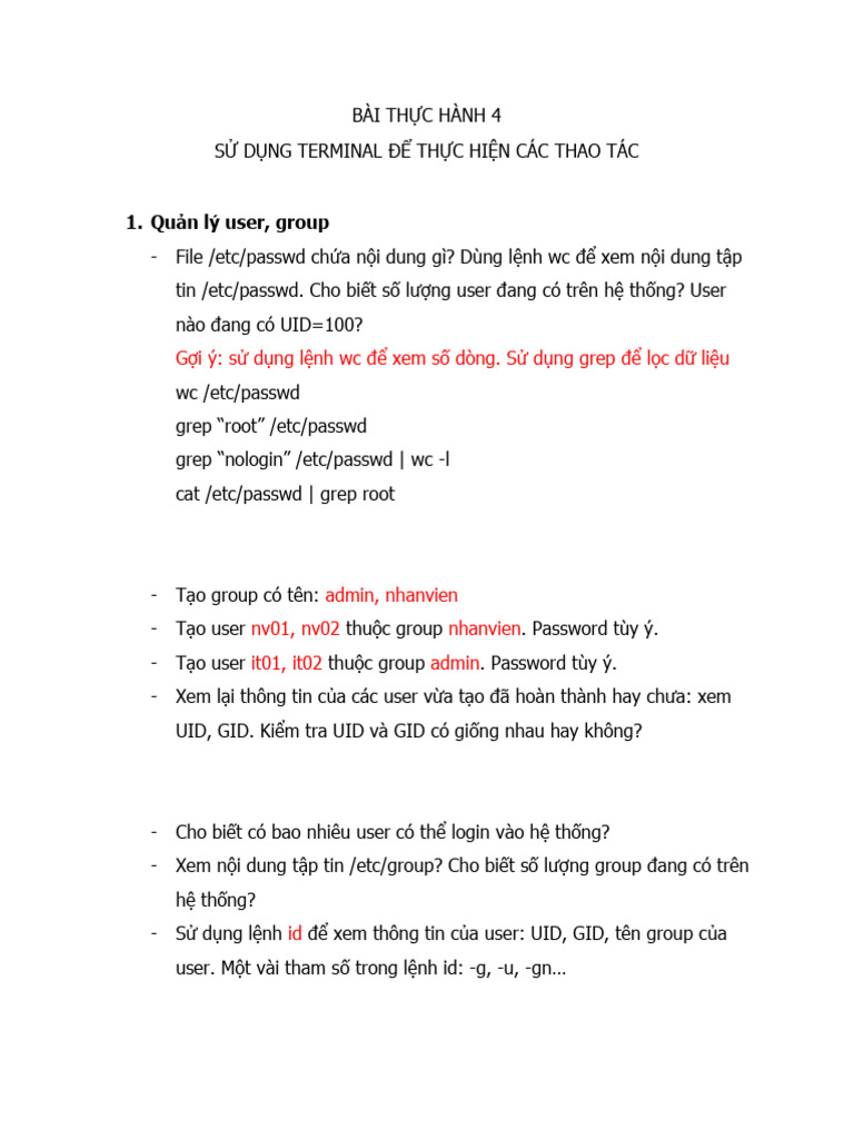 Bai thuc hanh 4_Thao tac User, Group | PDF