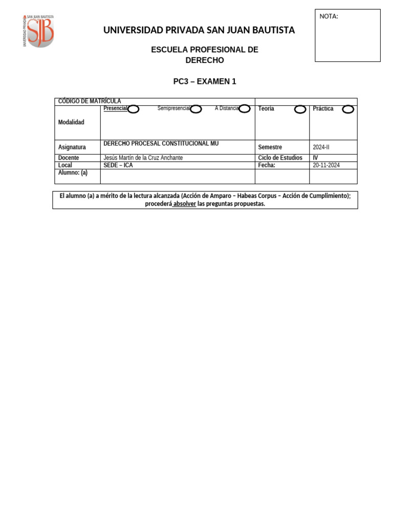 PC3 Examen1 Semana XII 2024 2 A | PDF