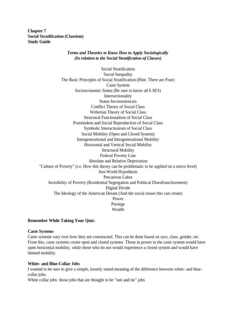 Sociology Chapter 7 Study Guide | PDF | Cost Of Living | Social ...