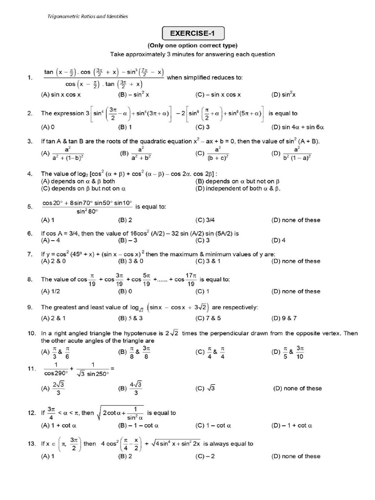 Trigonometric Ratios and Identities | PDF