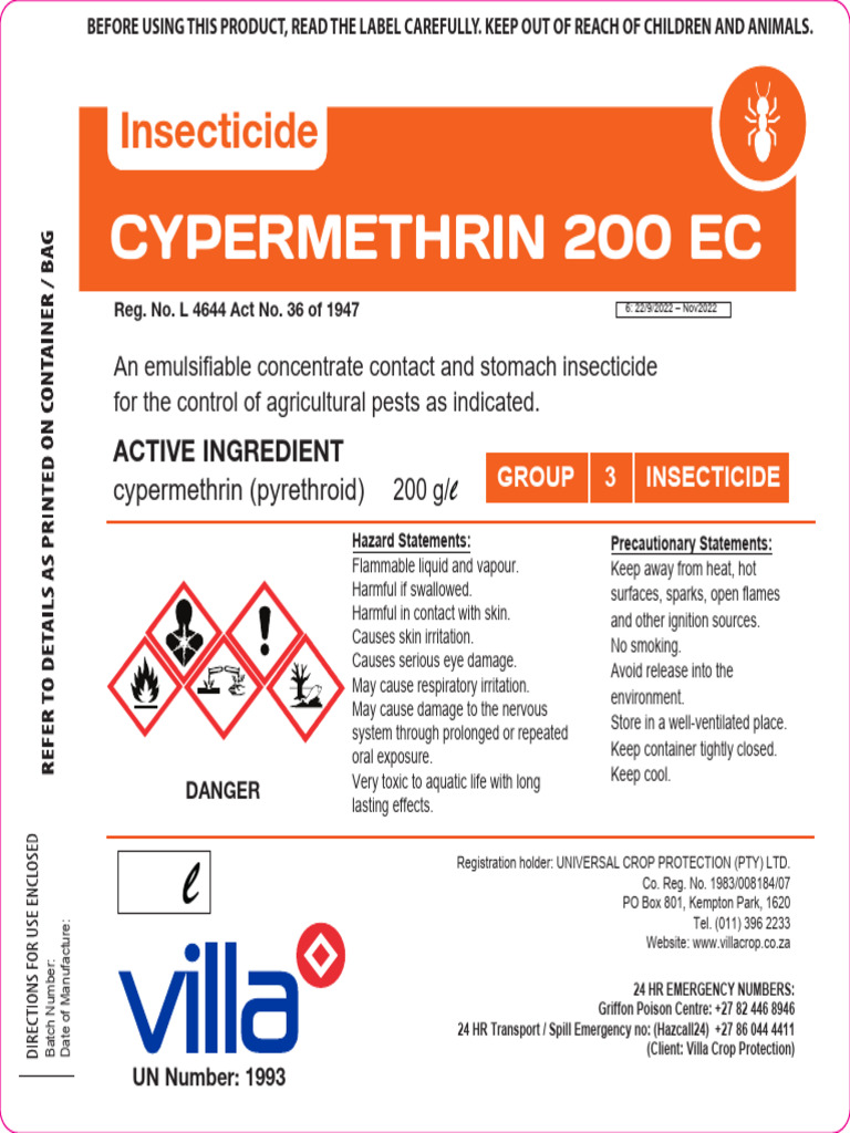 Cypermethrin 200 EC Insecticide Guide | PDF | Pest Control | Insecticide
