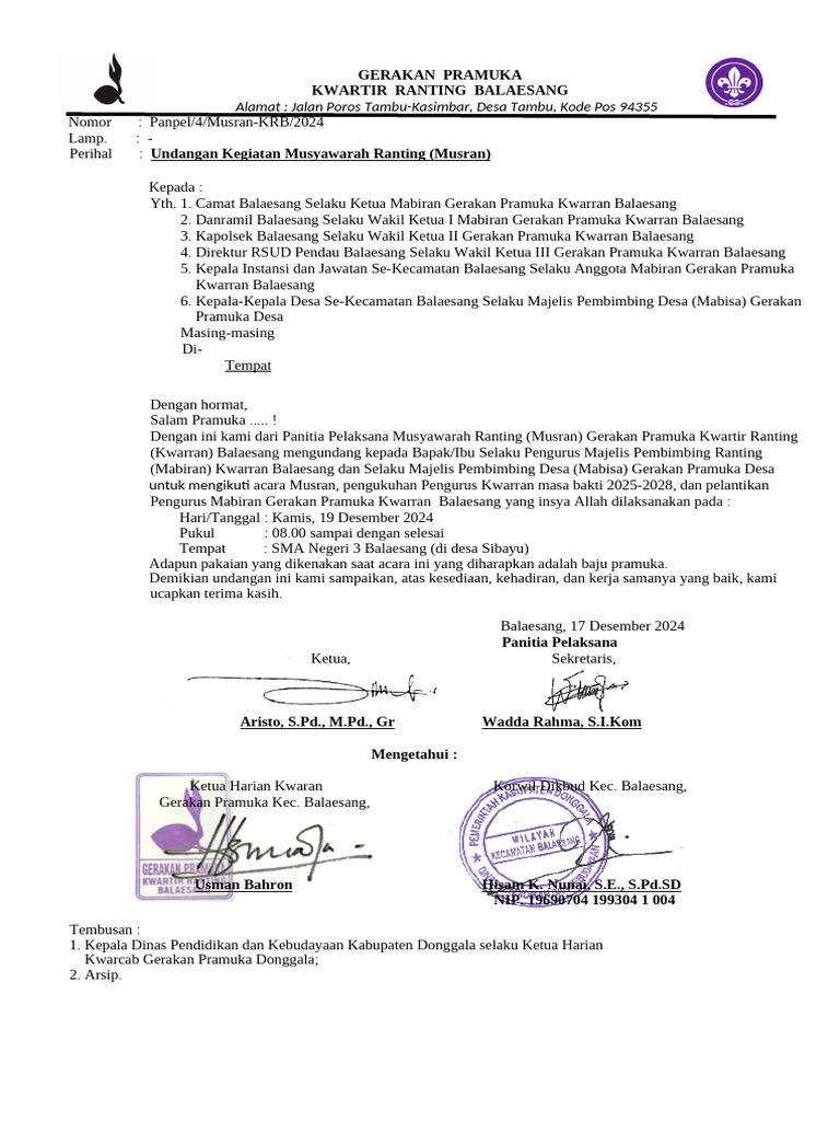 Undangan Musyawarah Ranting Pramuka 2024 | PDF