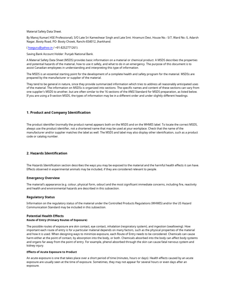 Comprehensive MSDS Guide for Safety | PDF | Personal Protective ...