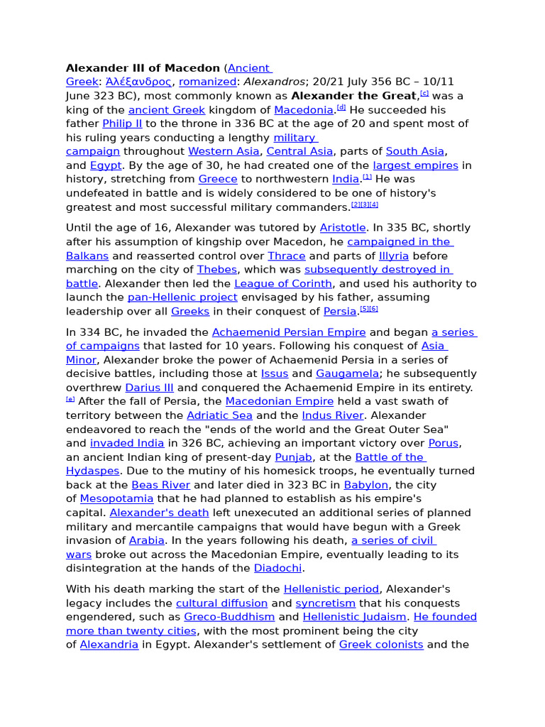 Alexander III of Macedon History | PDF | Alexander The Great ...