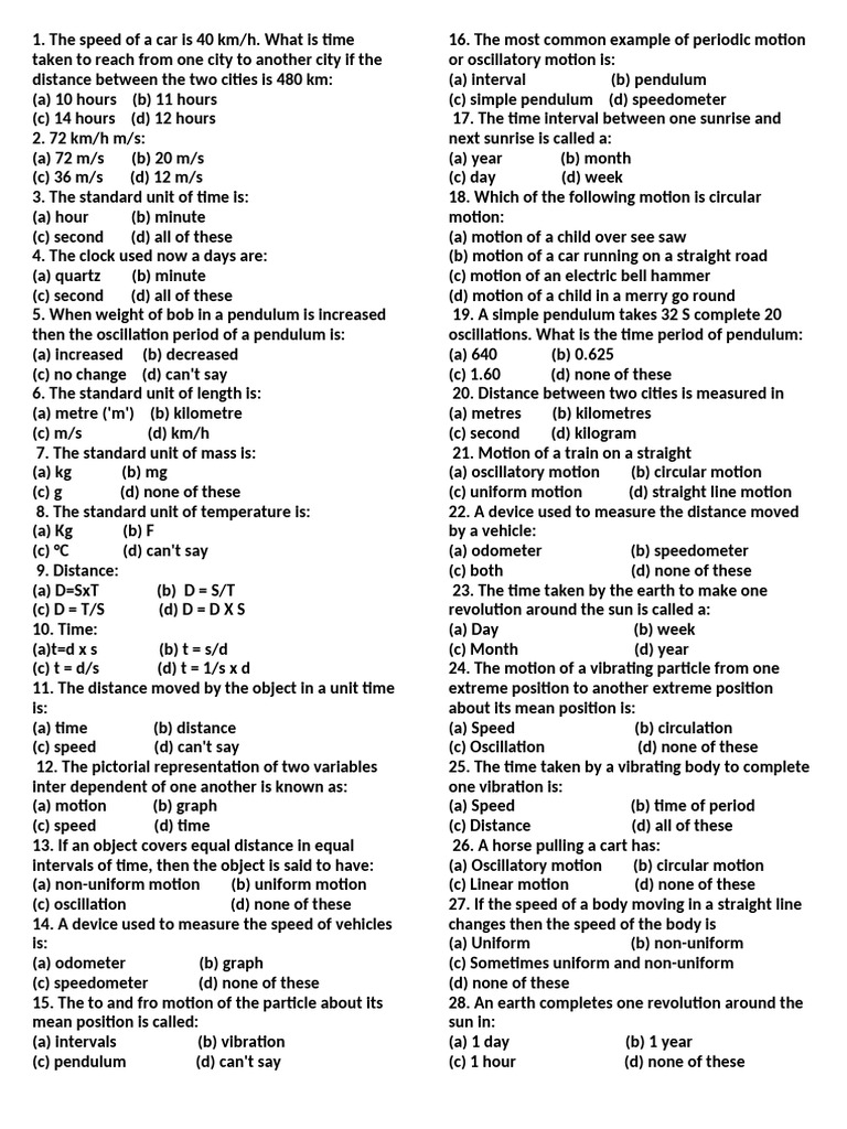 Test Paper | PDF | Speed | Oscillation