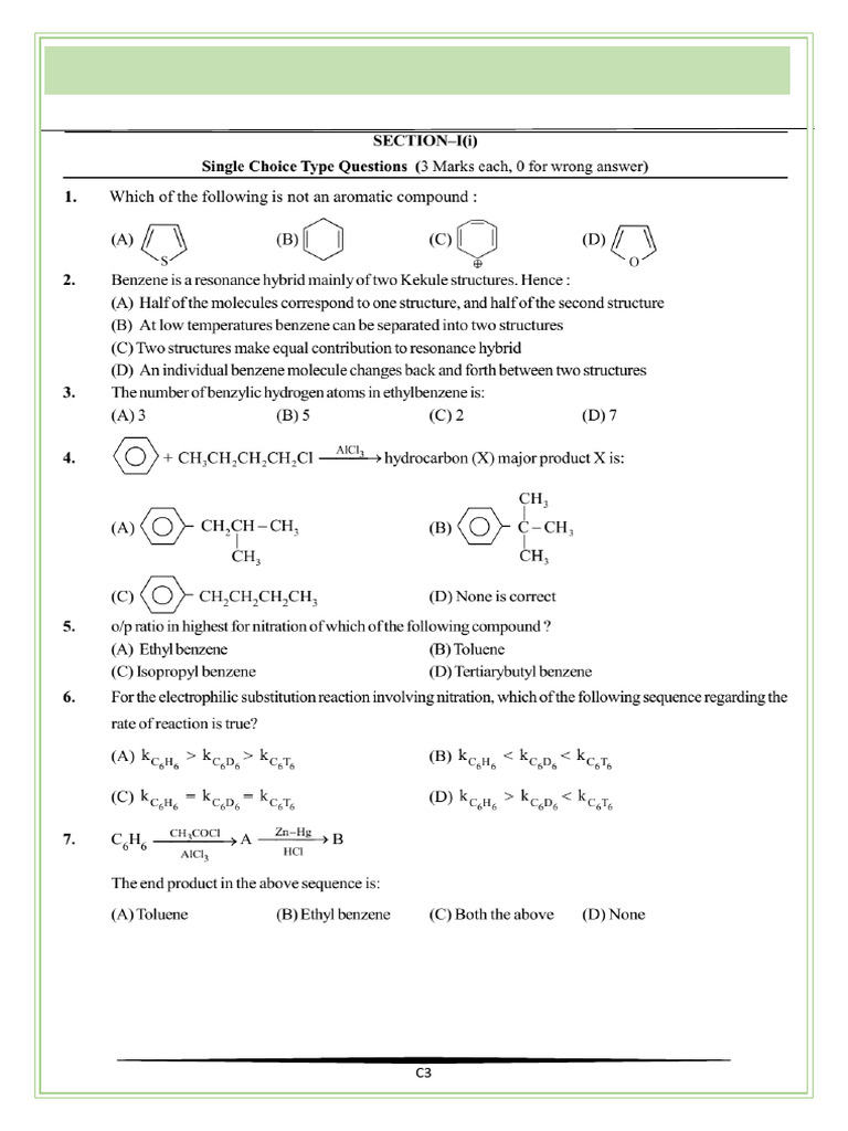 Aromatic Compounds Practice 3 | PDF
