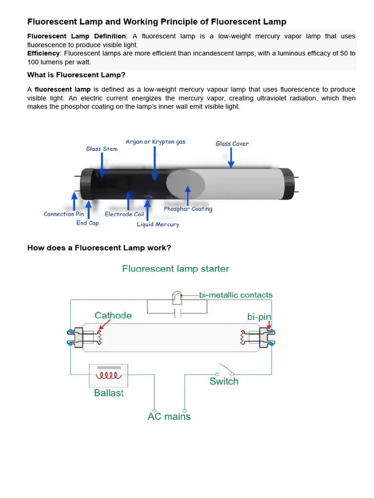 Fluorescent Lamp and Working Principle of Fluorescent Lamp Class 11 Chapter 3 | PDF ...
