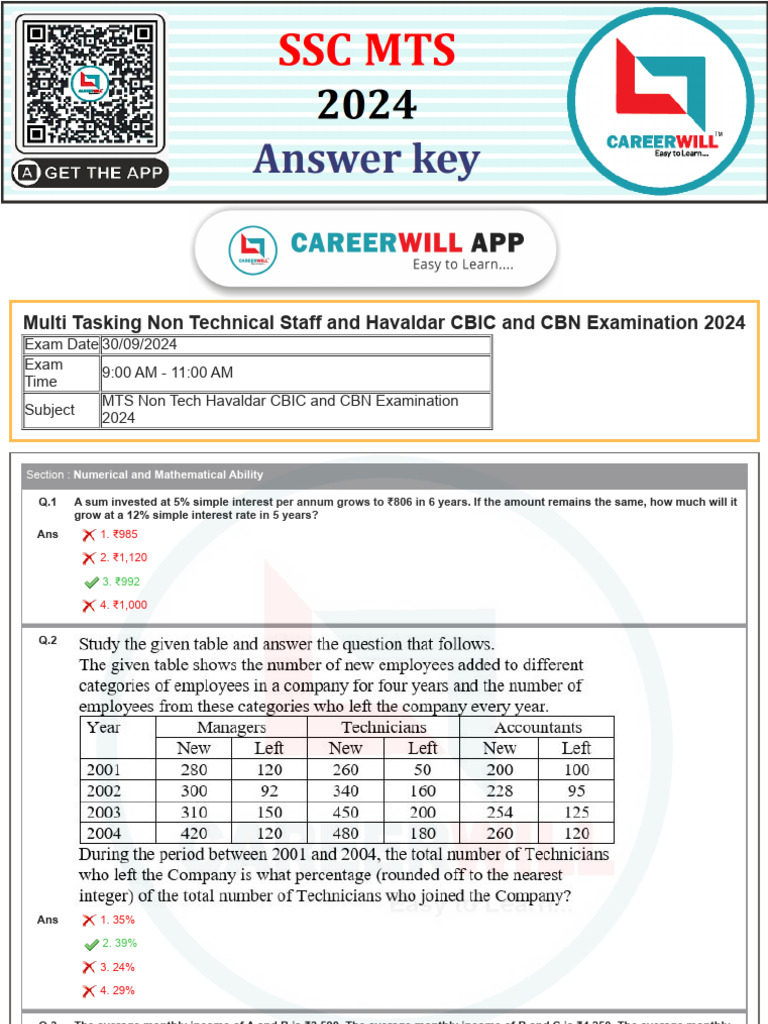 SSC MTS 24 Answer Key Compilation (English) | PDF | Interest | Ribosome