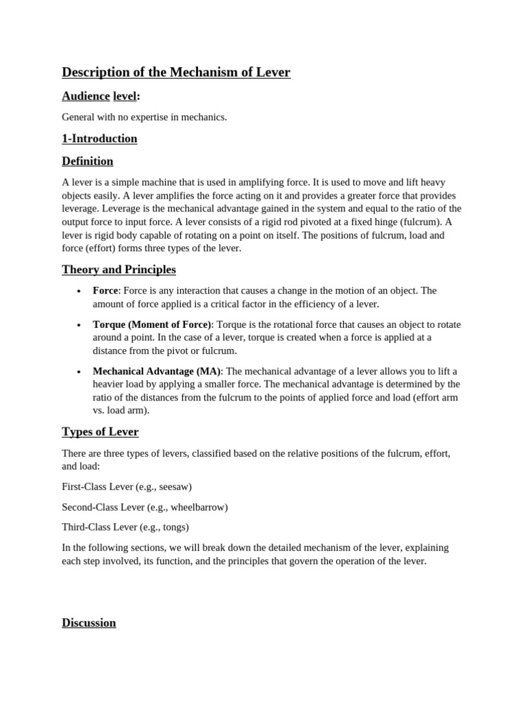 Description of the Mechanism of Lever | PDF | Lever | Force