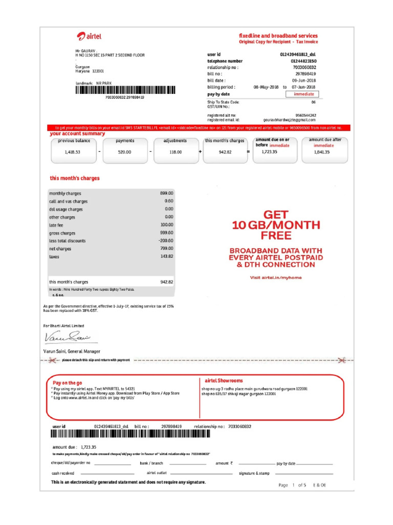 Airtel-Postpaid-Bill Pages 1-5 - Flip PDF Download - FlipHTML5 | PDF