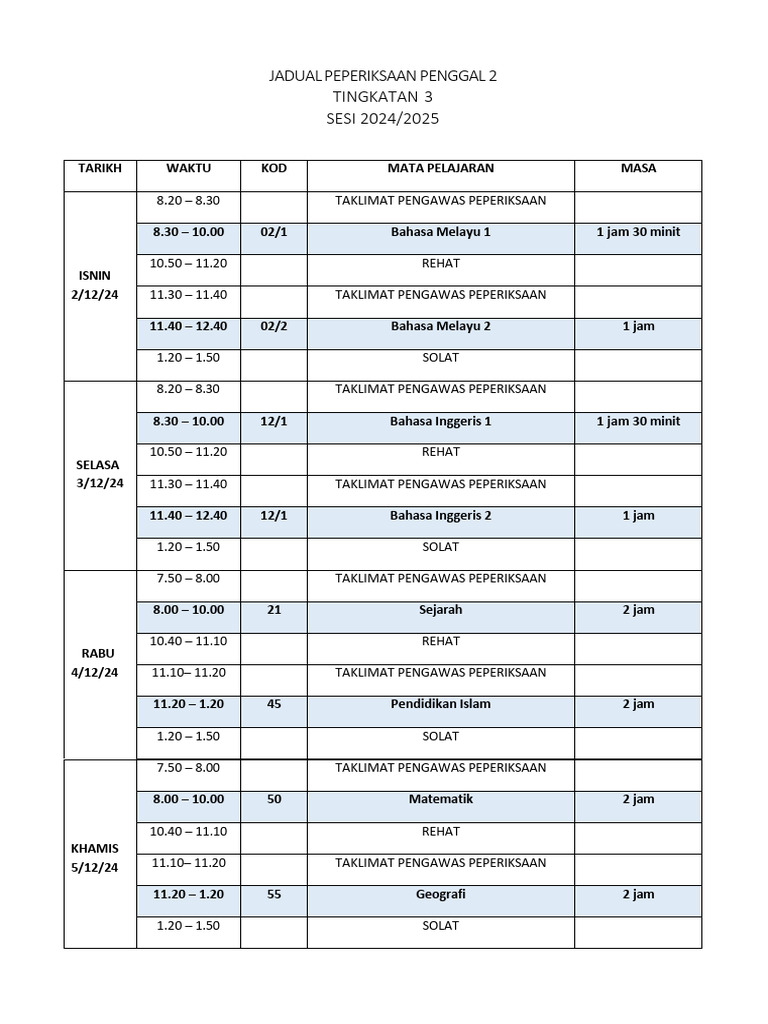 Jadual PP2 2024 (Ting 3) | PDF