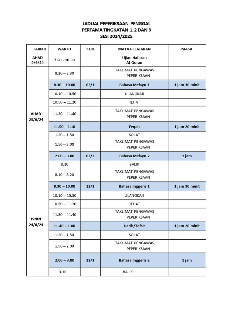 Jadual Pp1 2024 (Ting 1 - 3) | PDF
