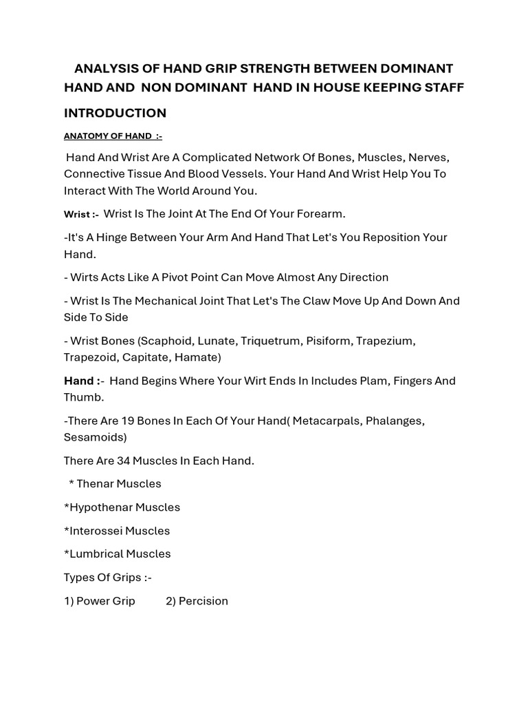 Hand Grip Strength in Housekeepers | PDF | Hand | Musculoskeletal System