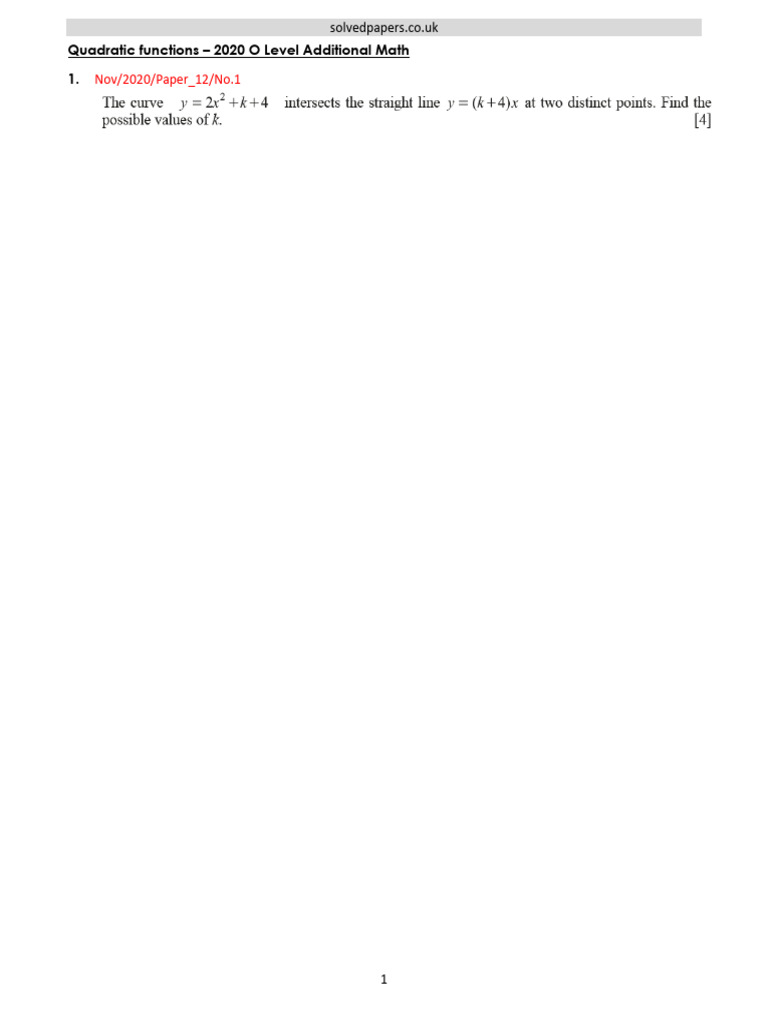 2020 Quadratic Functions O Level 4037 | PDF