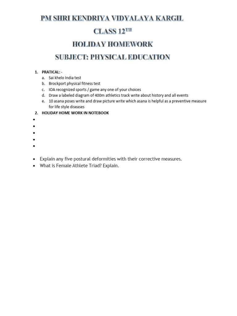 Physical Education Homework | PDF