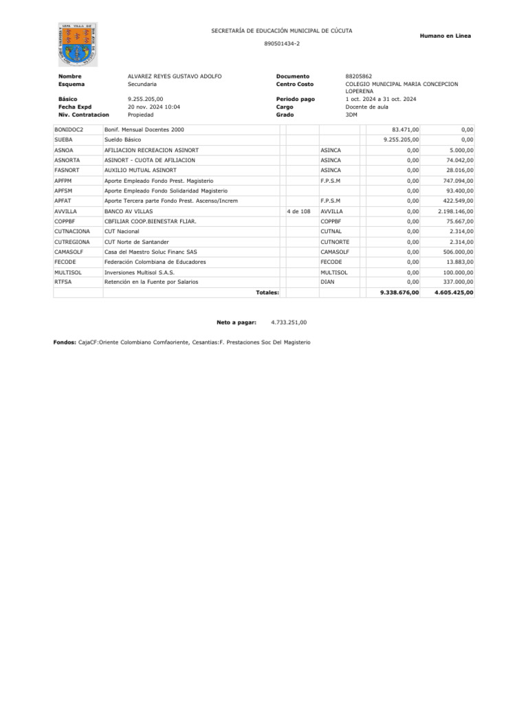 Nómina Docente Octubre 2024 Cúcuta | PDF