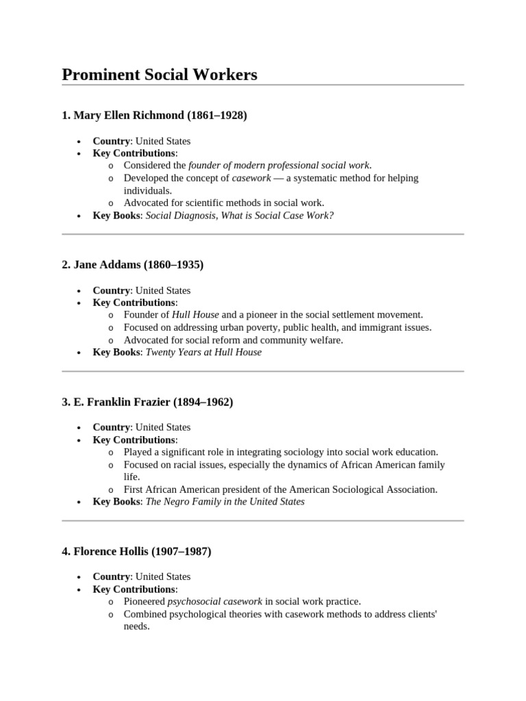 Influential Social Workers in History | PDF | Social Work | Liberal ...