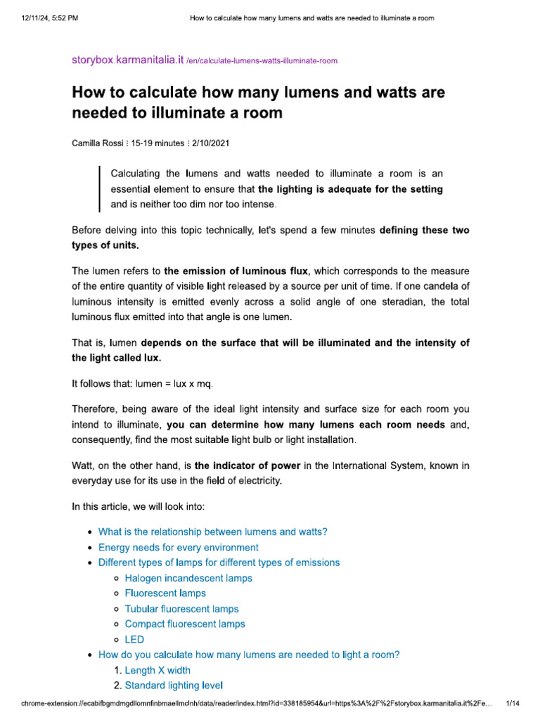 Lumen Calculations Pdf